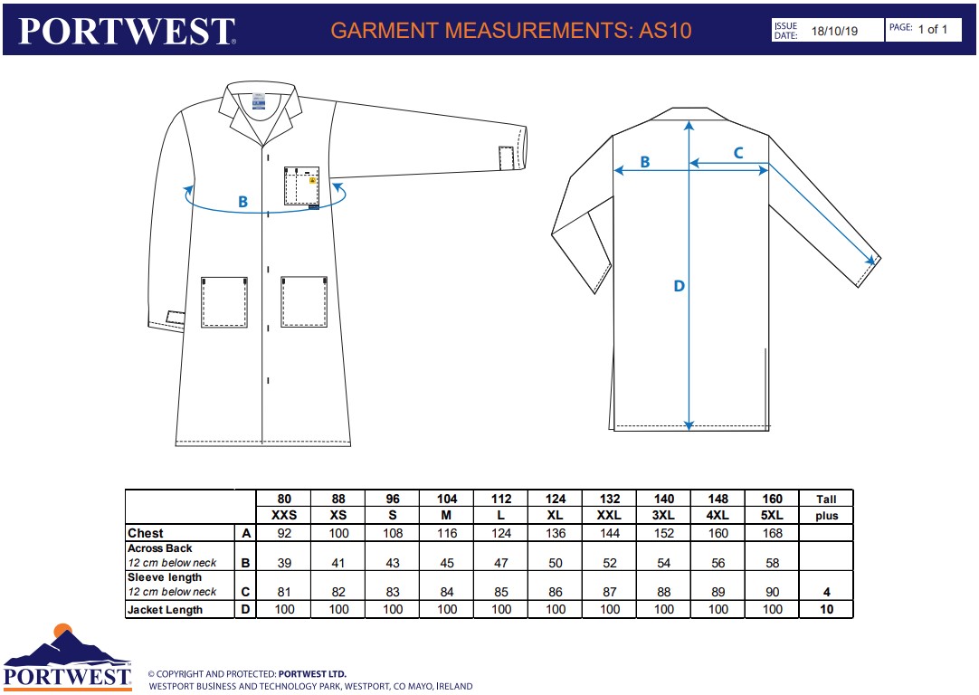Portwest AS10 Anti-Static ESD Coat - Black | Full Source